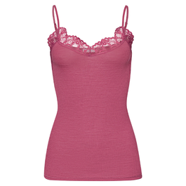 Hanro Woolen Lace Spaghetti Top Rose Wine - Annadiva